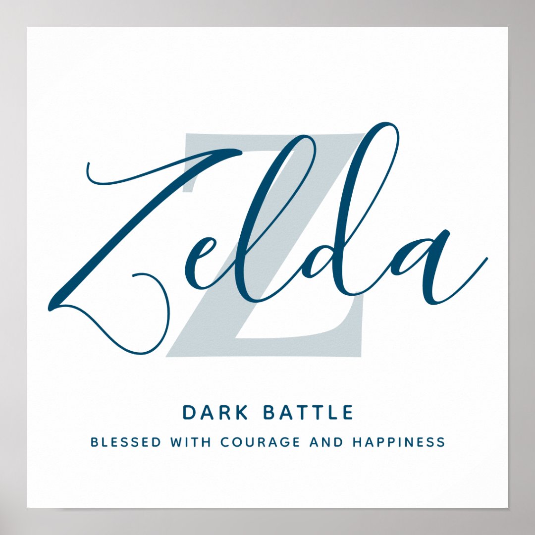 Letter Z elda name meaning blue gray text custom Poster | Zazzle