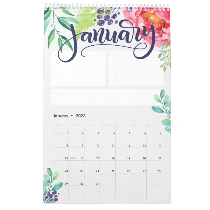 Lettered watercolor calendar - Personalized | Zazzle
