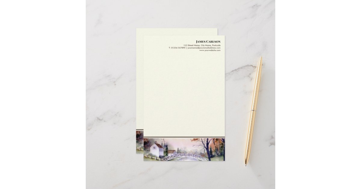 Letterhead Arched Bridge Watercolor Painting | Zazzle