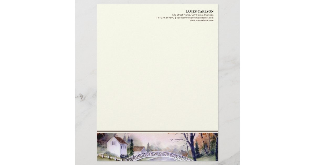 Letterhead Arched Bridge Watercolor Painting | Zazzle