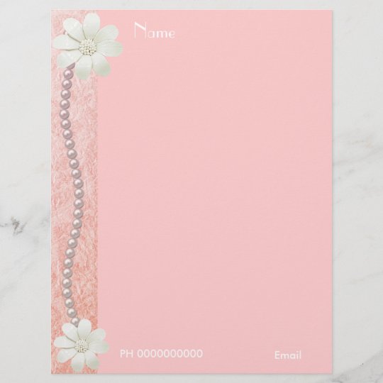 Letterhead Flower Jewel Pearls Pink Border 2 | Zazzle.com