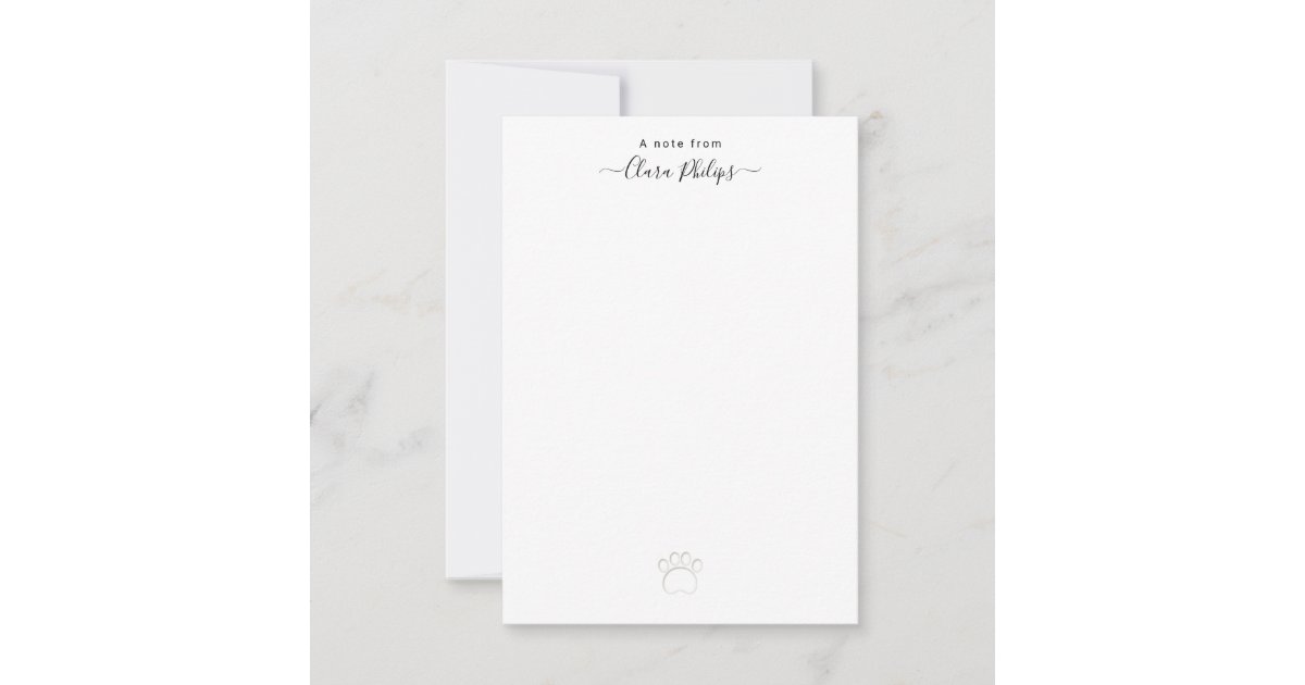 Letterpress paw print note card with name | Zazzle