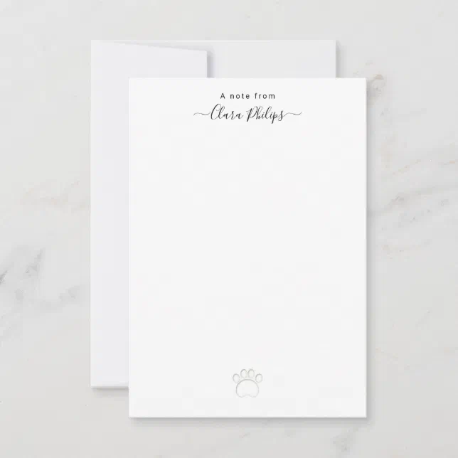 Letterpress paw print note card with name | Zazzle