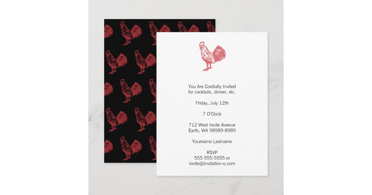 Letterpress Style Red Rooster Invitation | Zazzle