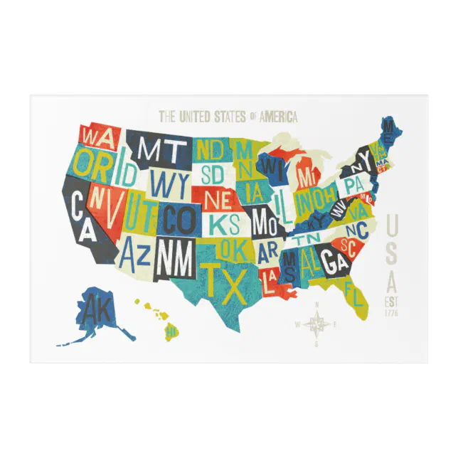Letterpress USA Map Acrylic Print | Zazzle