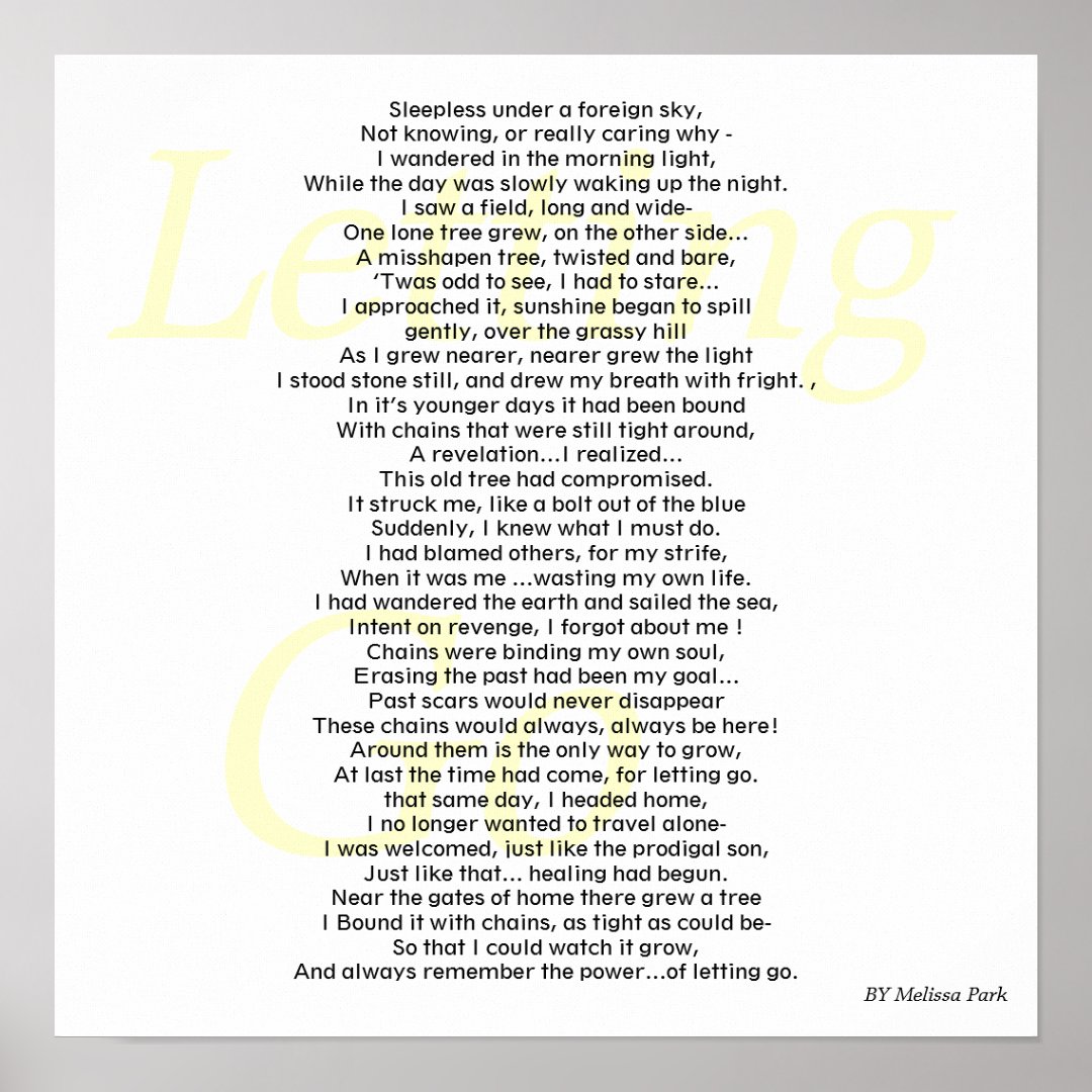 Letting Go Inspirational Poem By Melissa Park Poster | Zazzle