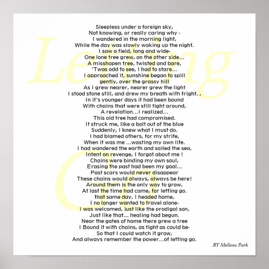 Letting Go Inspirational Poem By Melissa Park Poster | Zazzle.com