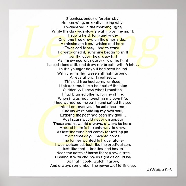 Letting Go Inspirational Poem By Melissa Park Poster | Zazzle