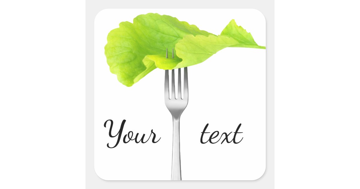 Lettuce leaf on a fork square sticker | Zazzle
