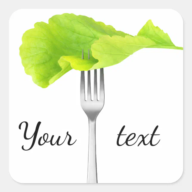 Lettuce leaf on a fork square sticker | Zazzle