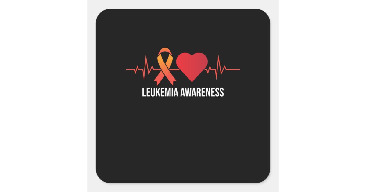 Leukemia Awareness Heartbeat Orange Ribbon Support Square Sticker | Zazzle