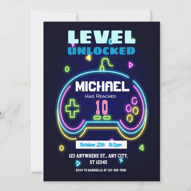 Level 10 Unlocked Gaming Birthday Invitation | Zazzle
