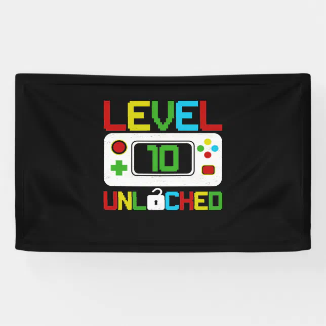 Level 10 Unlocked Video Game 10th Birthday Gift Banner | Zazzle