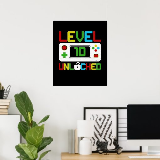 Level 10 Unlocked Video Game 10th Birthday Gift Poster | Zazzle