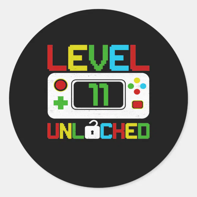 Level 11 Unlocked Video Game 10th Birthday Gift Classic Round Sticker ...