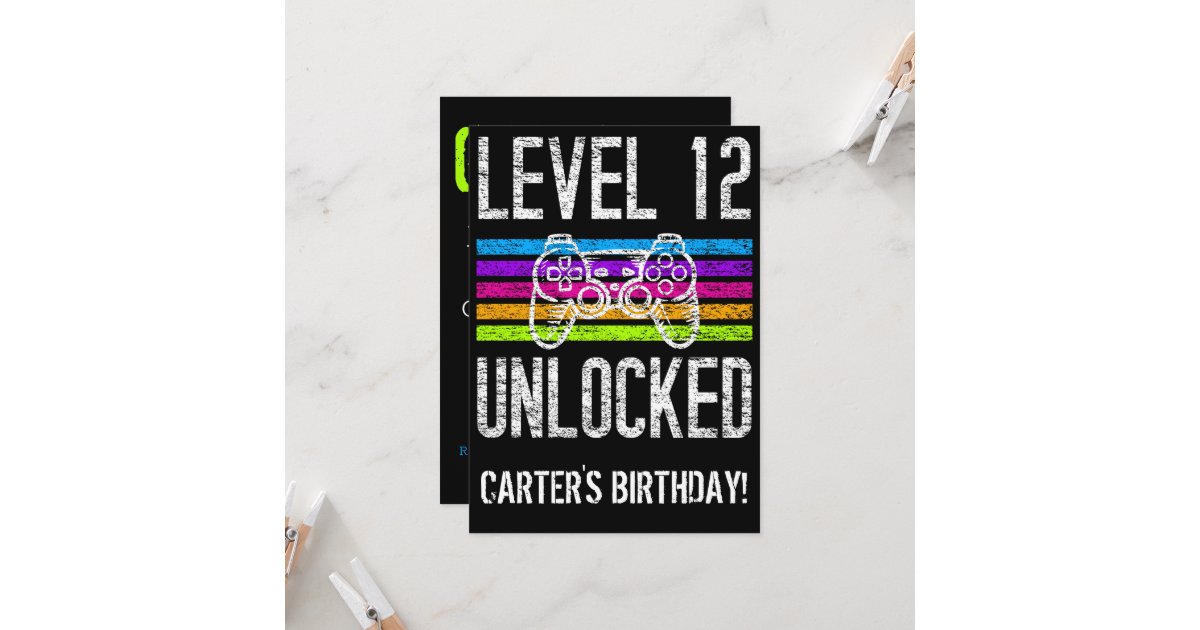Level 12 Unlocked 12th Birthday Personalized Gamer Invitation | Zazzle