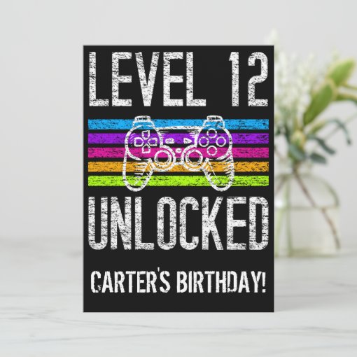 Level 12 Unlocked 12th Birthday Personalized Gamer Invitation | Zazzle