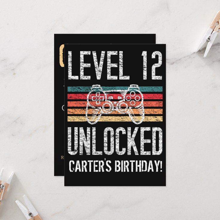 Level 12 Unlocked 12th Birthday Personalized Invitation | Zazzle