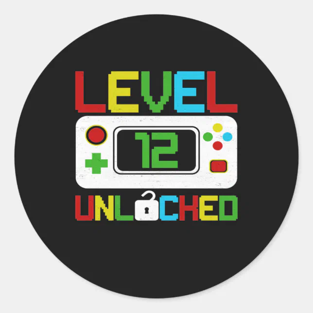 Level 12 Unlocked Video Game 10th Birthday Gift Classic Round Sticker ...
