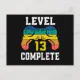 Level 13 Complete, Retro Video Gamer 13th Birthday Postcard | Zazzle