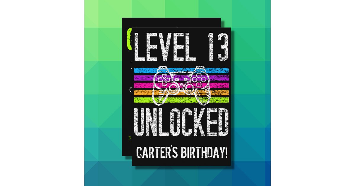 Level 13 Unlocked 13th Birthday Personalized Gamer Invitation | Zazzle