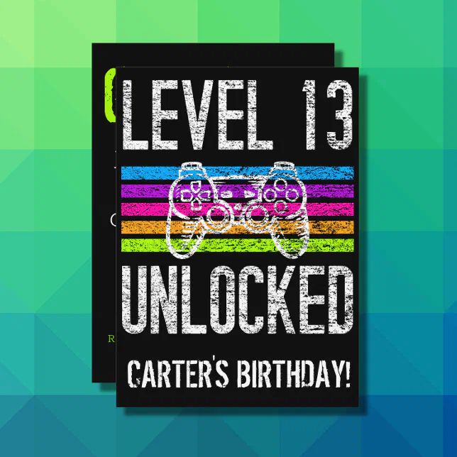 Level 13 Unlocked 13th Birthday Personalized Gamer Invitation | Zazzle