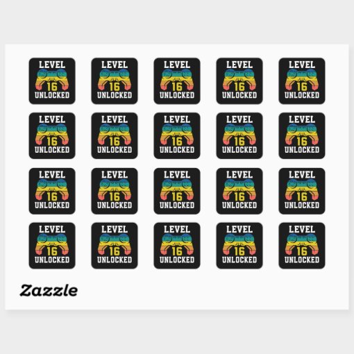 Level 16 Unlocked, Video Game 16th Gamer Birthday Square Sticker | Zazzle