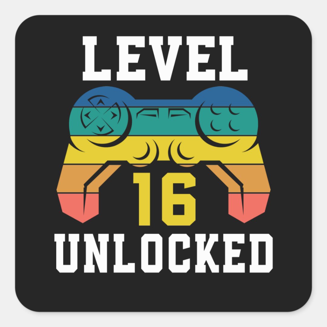 Level 16 Unlocked, Video Game 16th Gamer Birthday Square Sticker | Zazzle