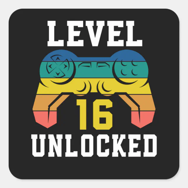 Level 16 Unlocked, Video Game 16th Gamer Birthday Square Sticker | Zazzle