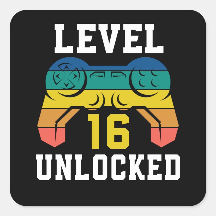 Level 16 Unlocked, Video Game 16th Gamer Birthday Square Sticker | Zazzle