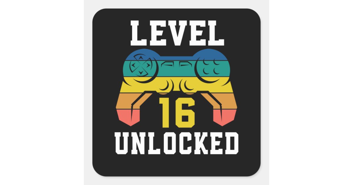 Level 16 Unlocked, Video Game 16th Gamer Birthday Square Sticker | Zazzle