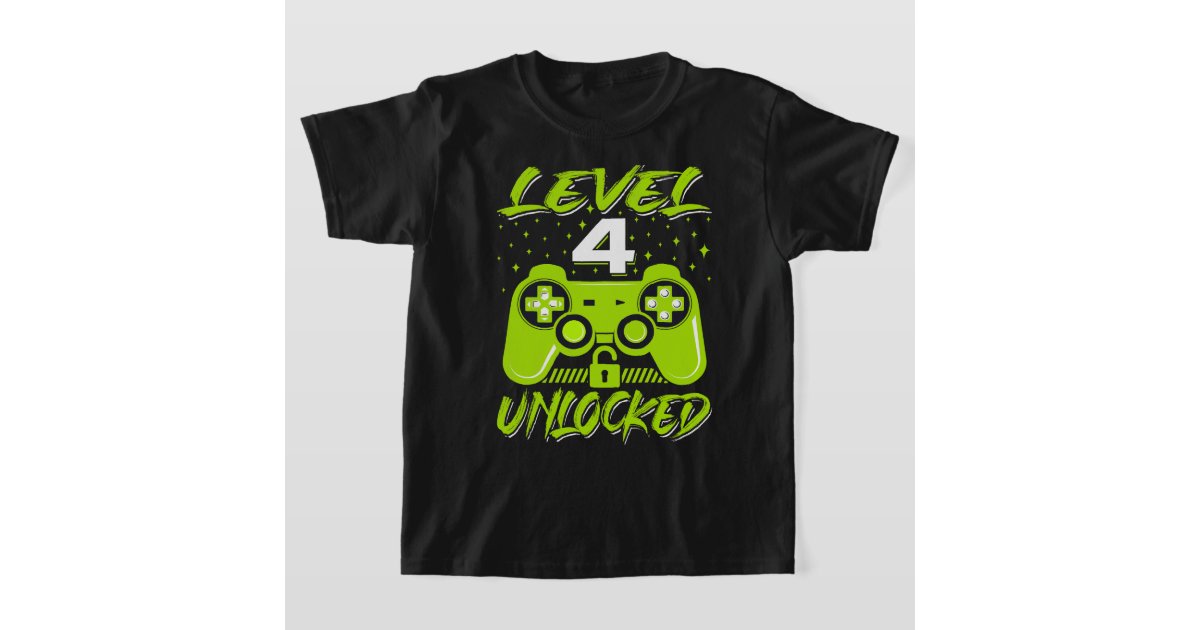 Level 4 Unlocked Video Game 4th Birthday Gamer Gif T-Shirt | Zazzle