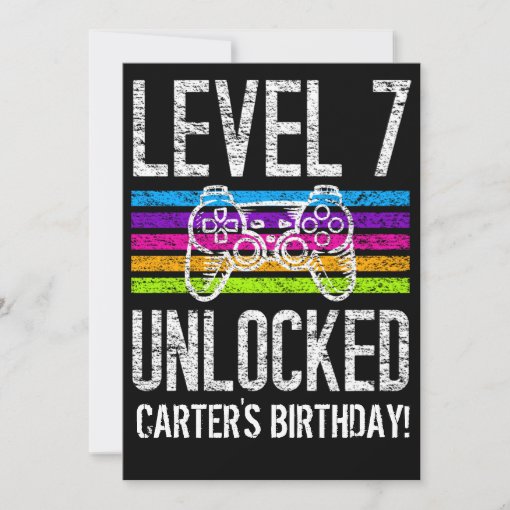 Level 7 Unlocked 7th Birthday Personalized Gamer Invitation | Zazzle