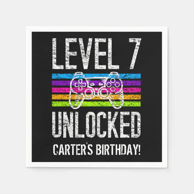 Level 7 Unlocked 7th Birthday Personalized Gamer Napkins | Zazzle