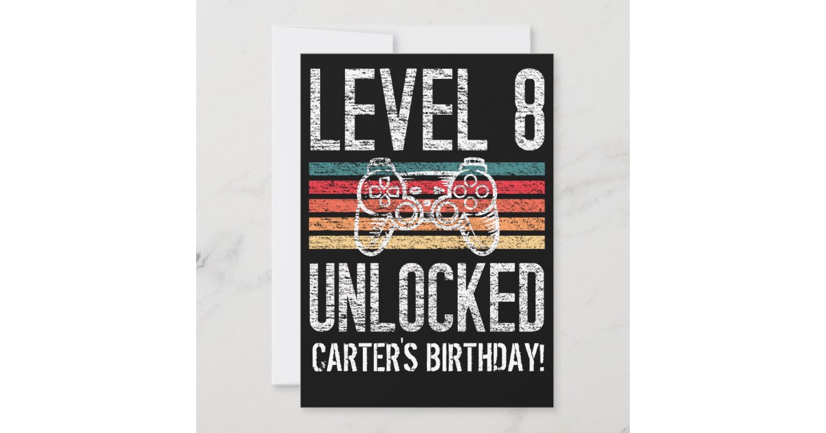 Level 8 Unlocked 8th Birthday Personalized Invitation | Zazzle