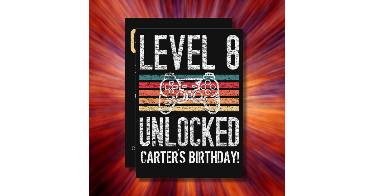 Level 8 Unlocked 8th Birthday Personalized Invitation | Zazzle
