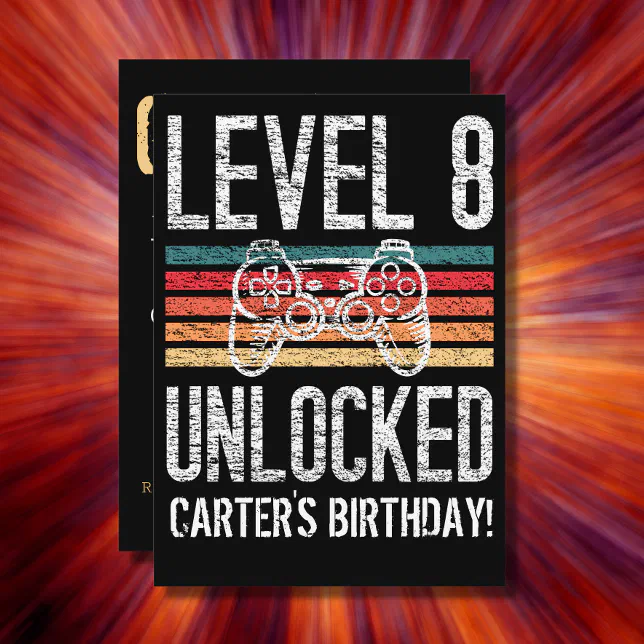 Level 8 Unlocked 8th Birthday Personalized Invitation | Zazzle