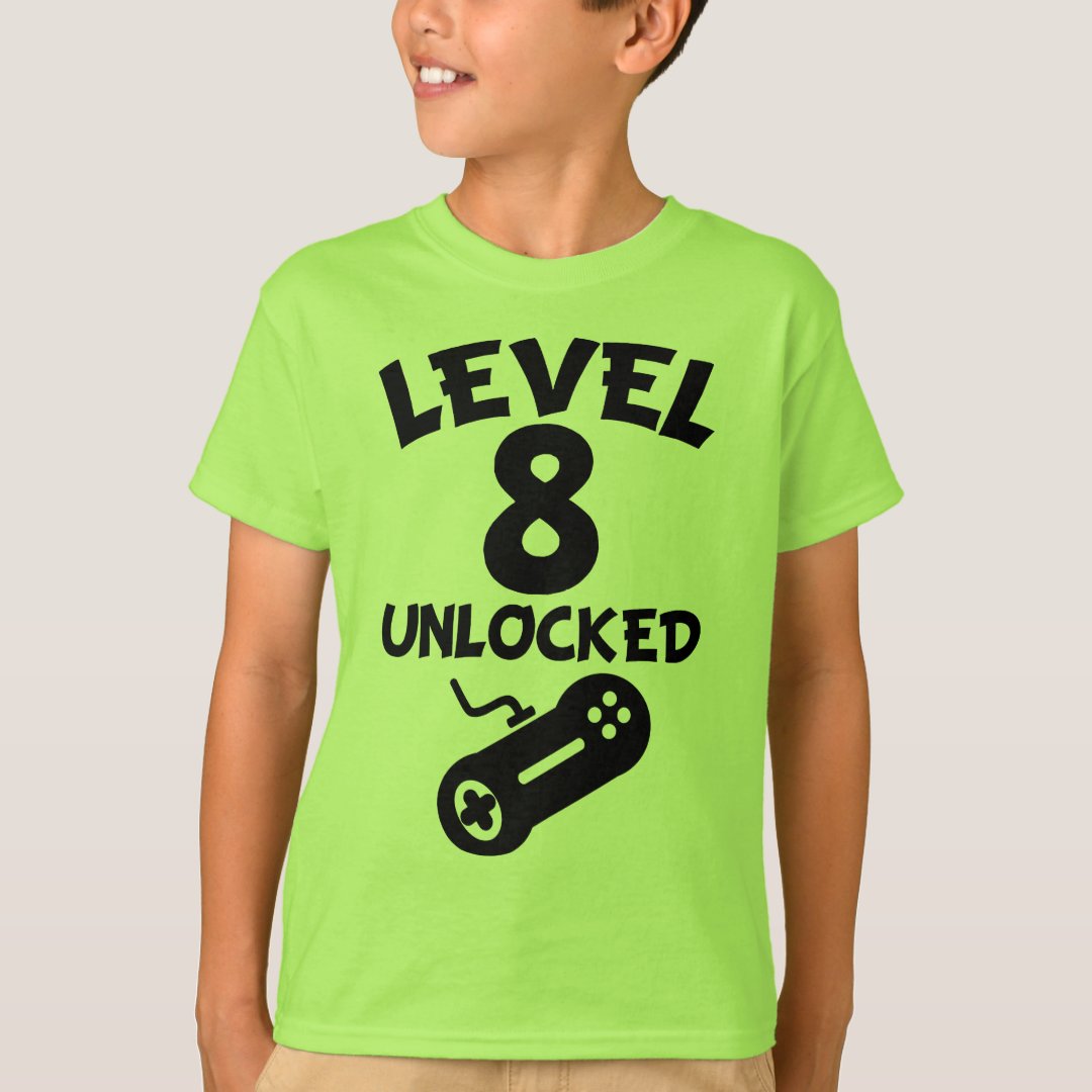 Level 8 Unlocked Video Games 8th Birthday T-Shirt | Zazzle