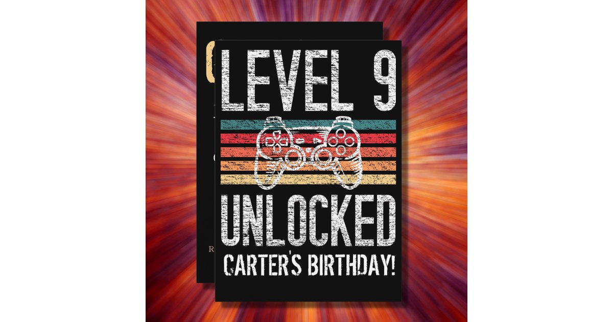 Level 9 Unlocked 9th Birthday Personalized Invitation | Zazzle