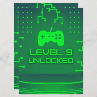 Level 9 Unlocked Gaming 9th Birthday Invitation | Zazzle