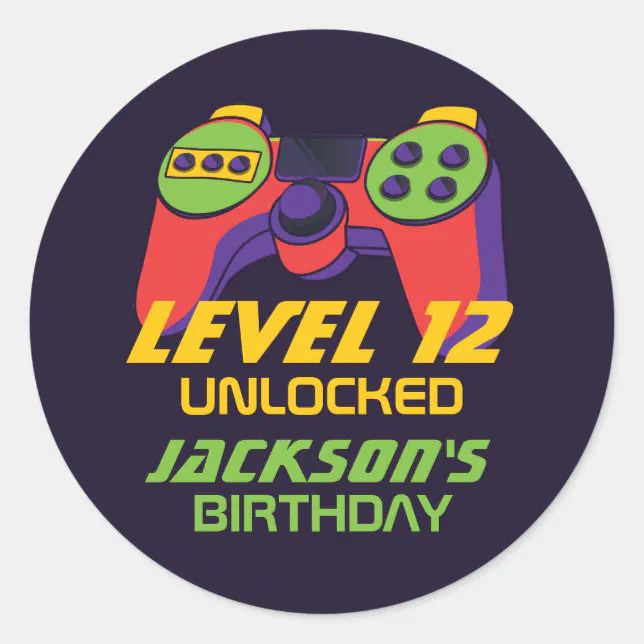Level Unlocked Video Games Teen Gamer Birthday Classic Round Sticker ...