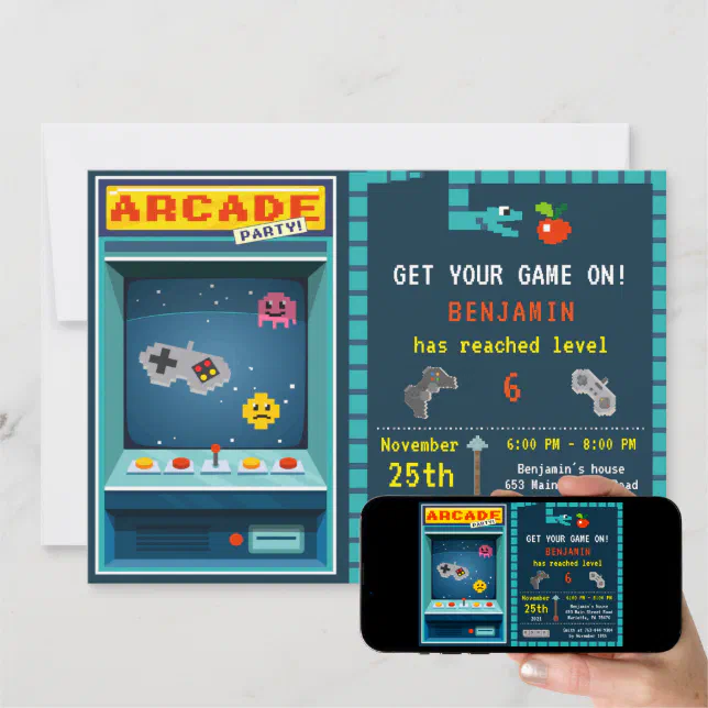 Level Up Arcade Birthday Party Invitation | Zazzle