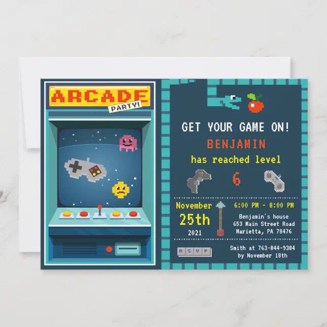 Level Up Arcade Birthday Party Invitation | Zazzle