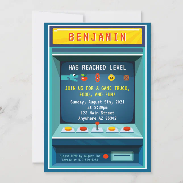 Level Up Arcade Game Birthday Party Invitation | Zazzle