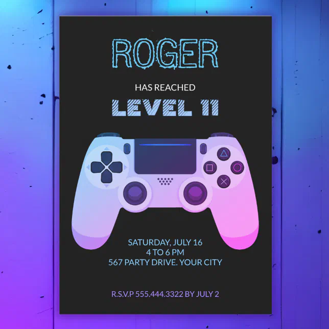 LEVEL UP GAME CONTROLLER INVITATION | Zazzle