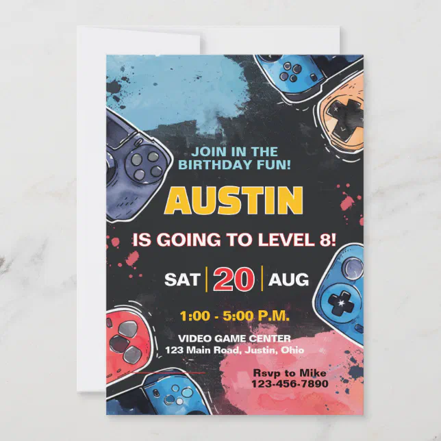 Level Up Gamer Any Age Boys or Girls Birthday Invitation | Zazzle