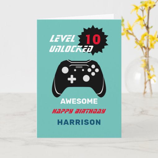 Level Up Gamer Kids Personalized Age Birthday Card | Zazzle
