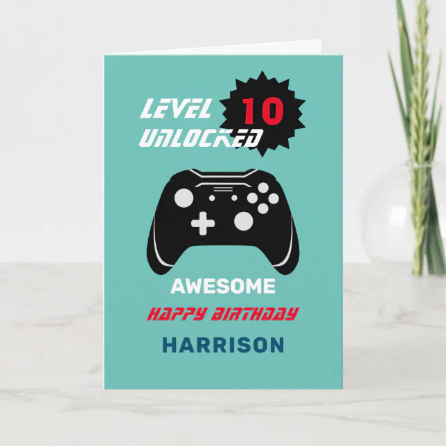 Level Up Gamer Kids Personalized Age Birthday Card | Zazzle
