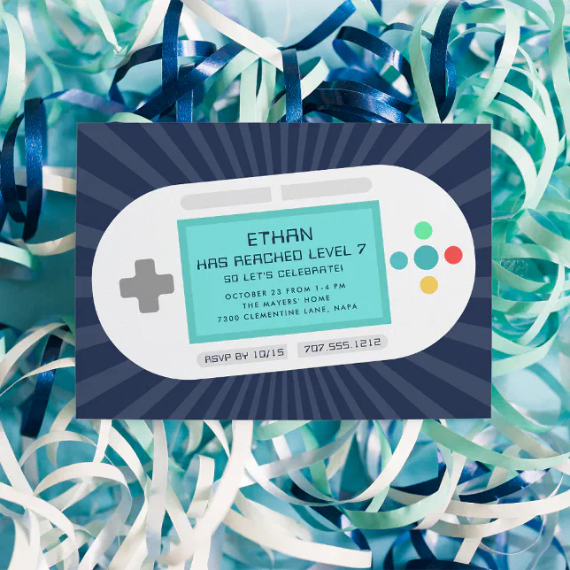 Level Up | Gamer Theme Kids Birthday Party Invitation | Zazzle
