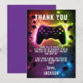 Level Up! Neon Video Game Birthday Party Thank You Card | Zazzle